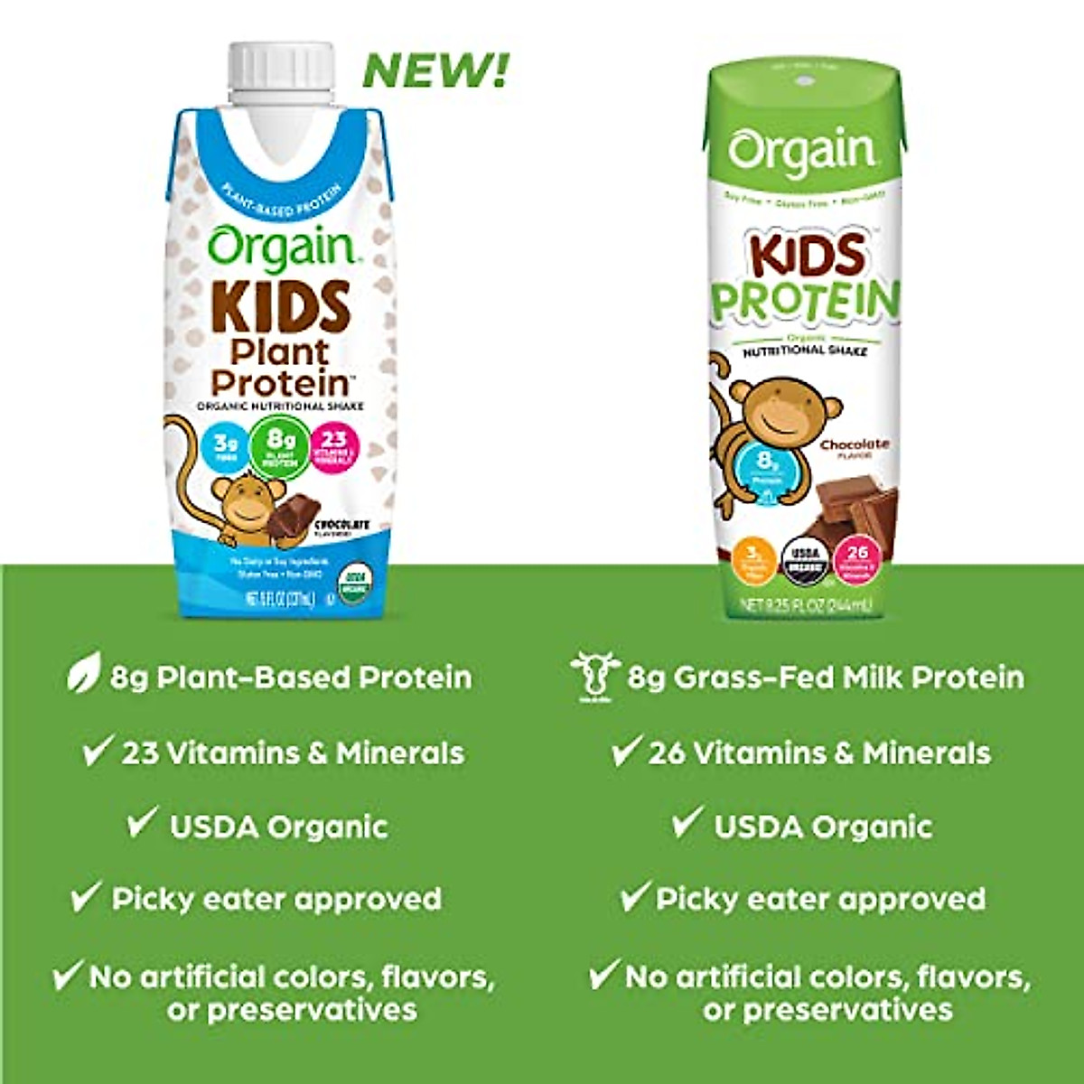 Orgain Organic Kids Vegan Protein Nutritional Shakes, Chocolate - 8g of Protein, Contains Fiber and 23 Vitamins and Minerals, Plant Based, No Gluten or Soy, Non-GMO, 8 Fl Oz (Pack of 12)