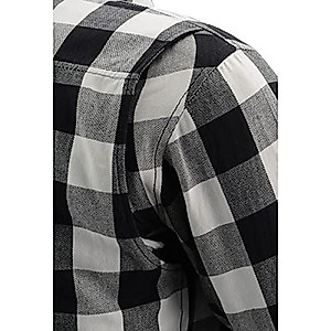 Bikers Place Mens Motorcycle Lightweight Waterproof CE armor Blk/White Checkered Flannel Riding Jacket Shirt (XL, Blk/White) (SH13)
