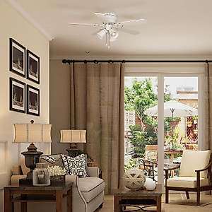 Inlight 42" Classic Flush Mount Ceiling Fan with Pull Chain and 3 Lights, 5 Wood Blades and 3 Speed Reversible Motor, Hugger Ceiling Fan for Small Rooms or Low Ceilings, White Finish, IN-0704-1-WH