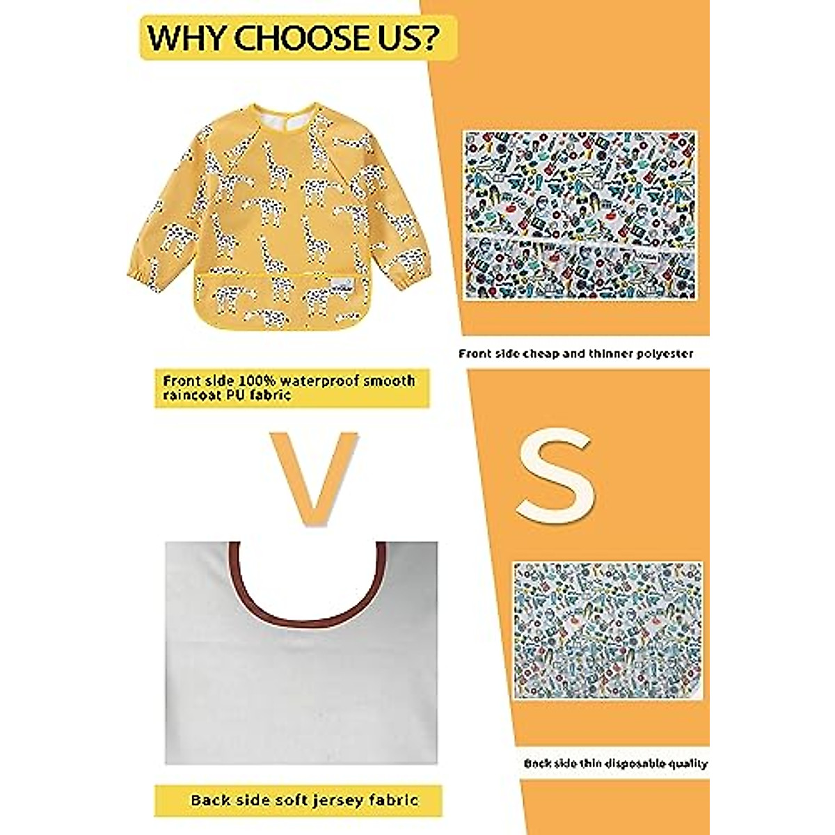 YKVOSAR Allover Print Full Coverage Toddler Baby Bibs Waterproof Recycle Bibs with Pocket Baby Feeding Bibs 2 Pack Washable Oeko Baby Bibs for Eating,Baby Food Bibs for 6-36 Months(Yellow Giraffe L)Pattern Travel Bib Fold up to a Small Size Easy to Clean