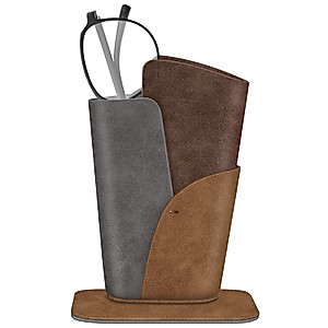 Fintie Eyeglasses Holder - Anti-scratch Premium Vegan Leather Glasses Stand Case for Desk or Nightstand, Vintage Brown