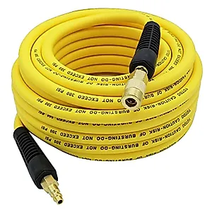 YOTOO Hybrid Air Hose 3/8-Inch by 50-Feet 300 PSI Heavy Duty, Lightweight, Kink Resistant, All-Weather Flexibility with 1/4-Inch Industrial Air Fittings and Bend Restrictors, Yellow