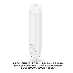 SLEEKLIGHTING | "9.5W LED PL Horizontal Bulb - Replaces 2 & 4 Pin, 26W Eq, 3-CCT (3000K/3500K/4000K), UL-Listed, 1000 Lumens, G24D/G24Q/GX24Q Base, 2-Pack, Ballast Bypass