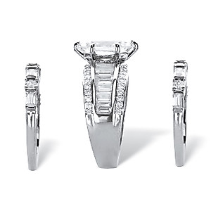 PalmBeach 14K Yellow Gold or Platinum Plated Sterling Silver Marquise and Baguette Cut Cubic Zirconia 3 Piece Bridal Ring Set Size 10