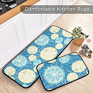 DOMIKING Lemon Orange Kitchen Mats 2 Pieces Non-Slip Anti Fatigue Kitchen Rugs and Mats Set for Floor Cushioned Standing Mats Area Rug Runner for Kitchen Hallway Sink