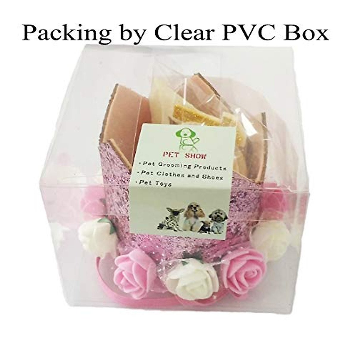 PET SHOW Pink Crown Dog Birthday Party Hat for Girls Reusable Birthday Party Cat Kitten Headband with 0-9 Figures Charms Grooming Accessories with Glue Pack of 1