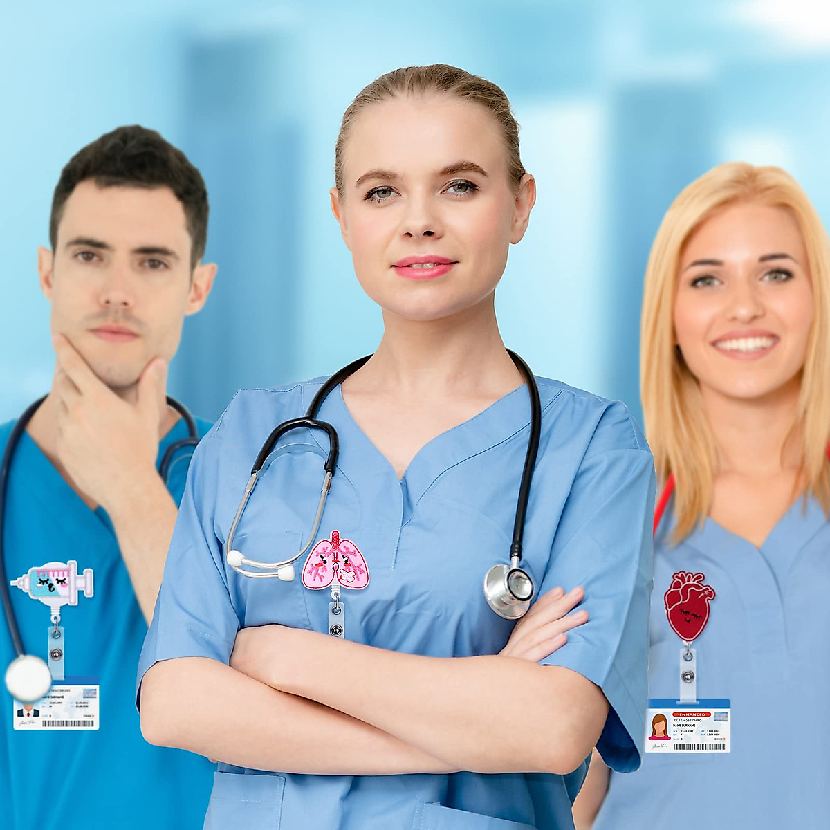 8 Pieces Nurse Badge Reels, Felt Retractable Badge Reels, Themed Badge Holders Gift for Christmas Thanksgiving School Nurses Students ID Badges Name Cards Lanyards Holidays (Lovely Style)