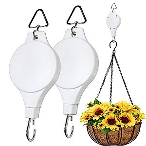 Adjustable Plant Pulley Hanger-2 Pack, Plant Pulley Retractable Hanger, Pully Hook for Hanging Garden Basket Pots, Bird Feeder Pulley Hanger for Hanging Plants Outdoor Heavy Duty