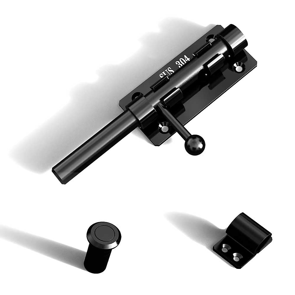 Heavy Duty Slide Bolt Gate Latch Hardwareh, 6.3 Inch Heavy Duty Solid 304 Stainless Steel Security Bolt for Wooden Fence/Shed Door/Yard Door/Barn Door/Interior and Outdoor Latch (2PCS Black)