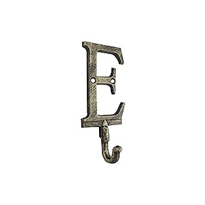 Handcrafted Nautical Decor Rustic Gold Cast Iron Letter E Alphabet Wall Hook 6"