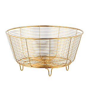Hemoton Iron Fruit Bowl Fruit Dish Basket Metal Wire Vegetable Bowl Mesh Countertop Fruit Holder Bowl for Kitchen Counter Modern Gold