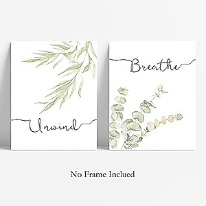 Botanical Plant Bathroom Decor Wall Art Prints , UNFRAMED Relax Wall Painting Art, Sage Green Wall Art Prints for Bathroom, Eucalyptus Leaves Watercolor Wall Posters, Boho Minimalist Wall Art, Set of 4, 8"x10"