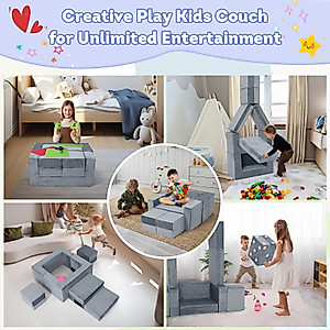 OSYKIU Kids Couch Sofa, 7 Pcs Modular Toddler Couch, Freely Removable Kids Chair Sofa for Playing, Creativity, Sleeping, Versatile Fold Out Baby Play Couch Set for Playroom, Bedroom Furniture