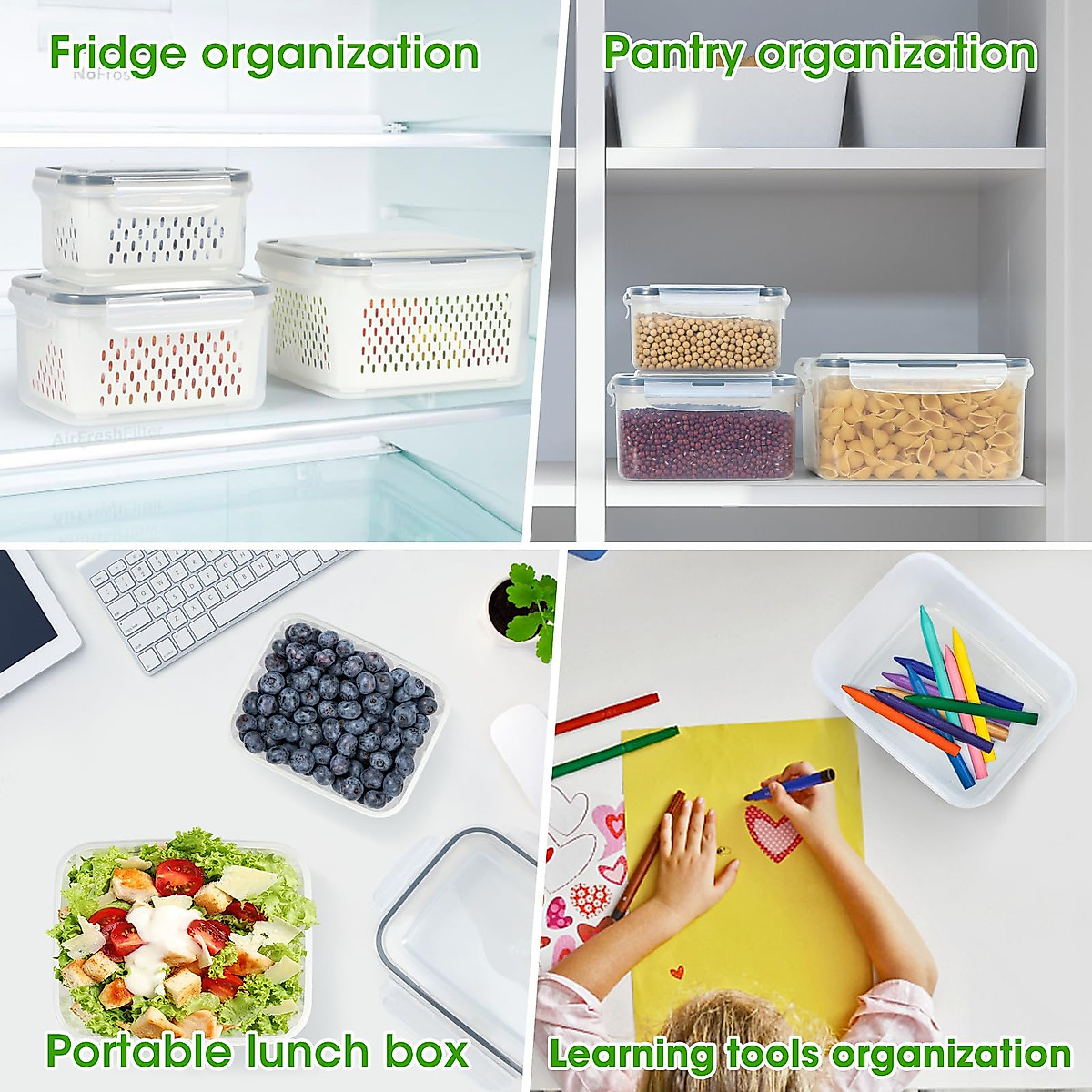 TBMax Fruit Storage Containers for Fridge - 3 Pack Large Produce Saver Containers Fridge Organizers with Airtight Lid & Colander, Vegetable Storage Lettuce Keepers Berry Containers for Refrigerator