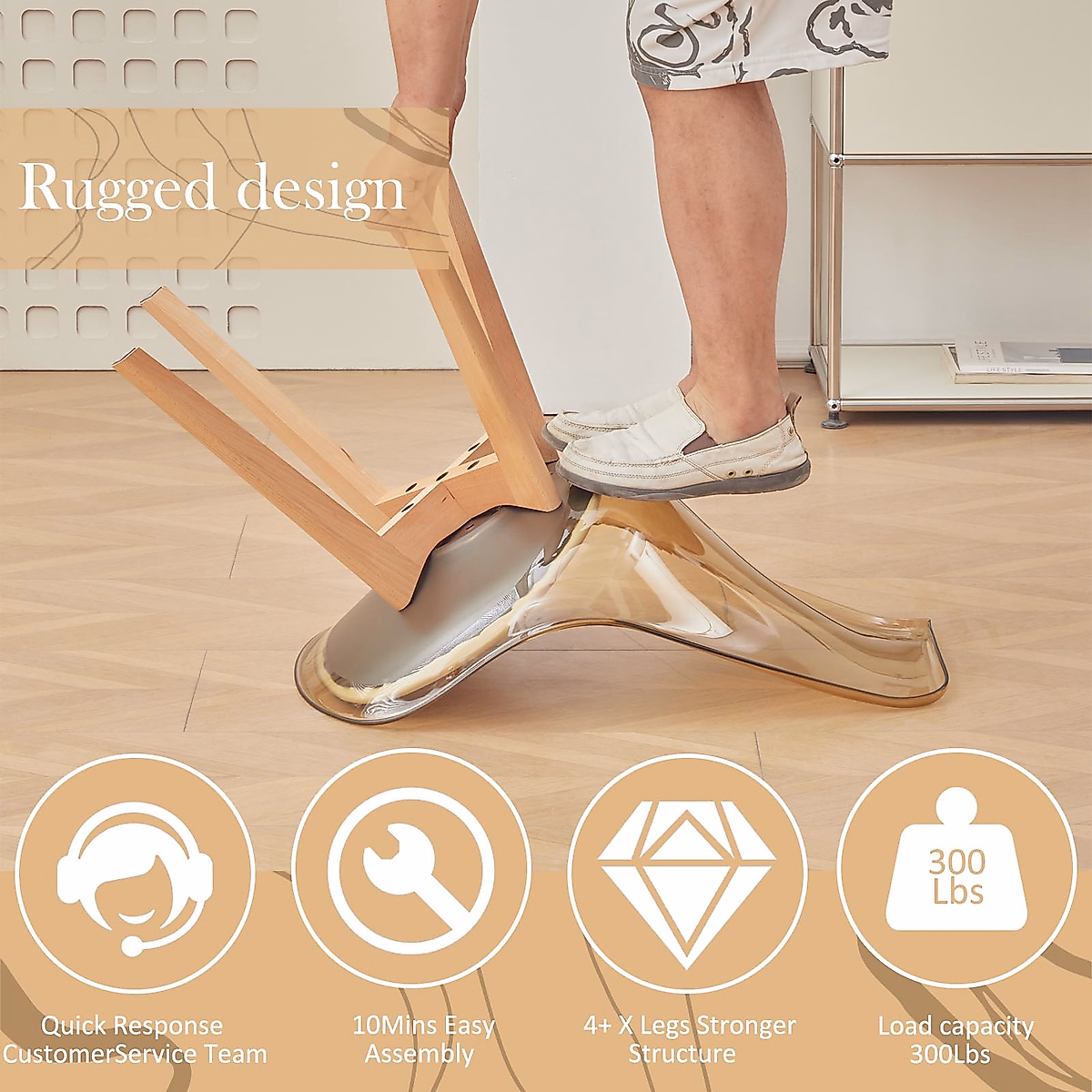 Ailatimogo Dining Chairs Set of 4, Modern Dining Chairs Upholstered, Acrylic Kitchen Dining Room Chairs with Wooden Chairs Legs, High Back Rest-Shell Tulip Chairs for Living Room, Bedroom-Amber