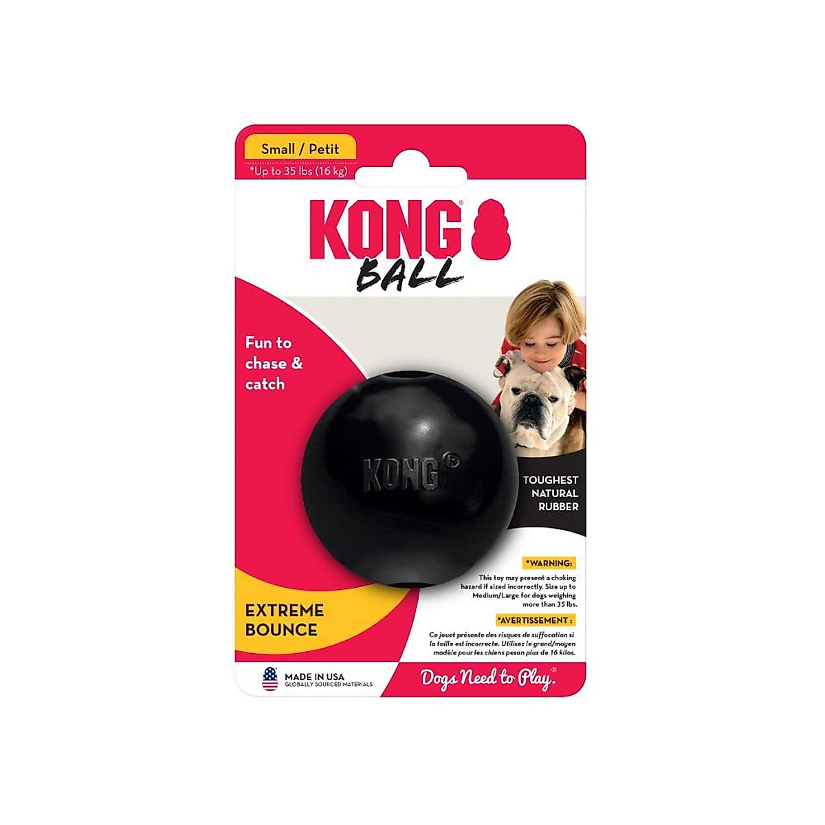 KONG Extreme Ball with Hole - Dog Fetch Toy - Durable Dog Ball Toy for Training, Interactive Playtime & More - Natural Extreme Rubber Ball for Dogs - Black - for Small Dogs
