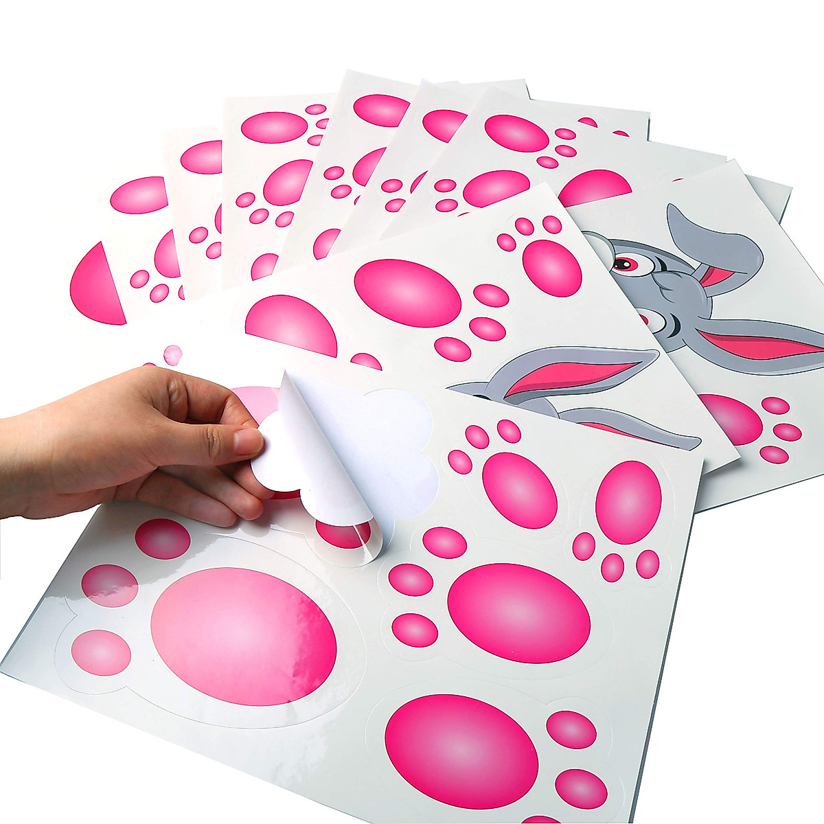 FINGOOO 60PCS Easter Bunny Footprint Stickers Bunny Paw Print Decal for Egg Hunt Game and Easter Decoration