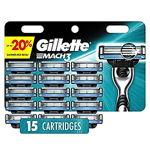 Gillette Mach3 Men's Razor Blades, 15 Blade Refills