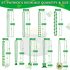 36PCS St. Patricks Day Beads, Irish 8 Kinds of St Patricks Necklace Necklace, Metallic Shamrock Beer Mug Coins Pendants Beads Necklaces, Adult St Patricks Necklaces Bulk for Parade Party Supplies