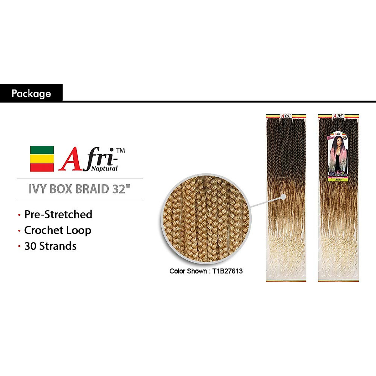 MULTI PACK DEALS! Mane Concept Synthetic Hair Crochet Braids 3X Pre-Stretched Ivy Box Braid 32" (1-PACK, T1BBUG350)