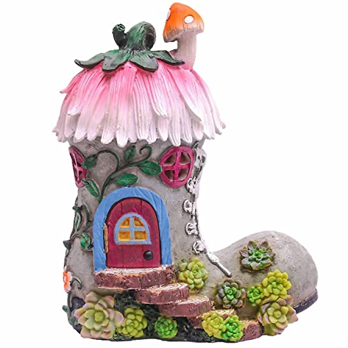 Whimsical Boot Fairy House Garden Statue with Solar Light | Outdoor Decor