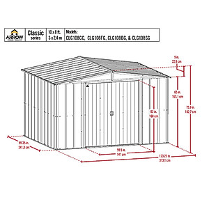 Arrow Classic Steel Storage Shed, 10x8, Blue Grey