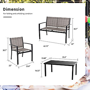 Shintenchi 4 Pieces Patio Furniture Set All Weather Textile Fabric Outdoor Conversation Set, with Glass Coffee Table, Loveseat, 2 Single Chairs for Home, Garden, Lawn, Porch (Brown）