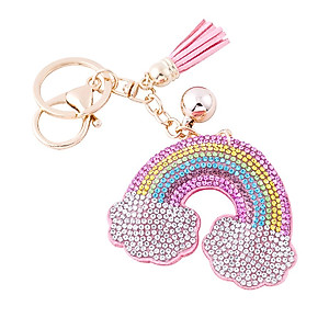 Soleebee Glitter Keychain Premium SS6 Crystal Tassel Key Chain Leather Bag Charm for Women Girls (Rainbow)