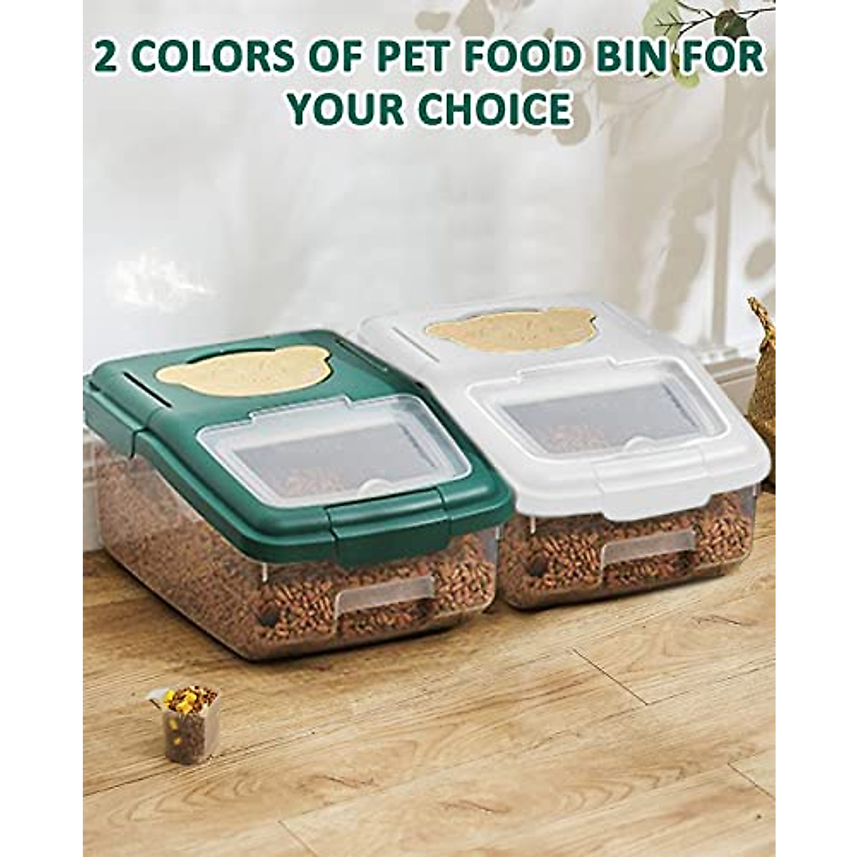 BNOSDM Airtight Cat Food Storage Container 8 lb Pet Dog Foods Storage Bins with Wheel Transparent Plastic Bulk Dry Feed Dispenser Measuring Cup, Seal Locking Lid Rice Cereal Flour