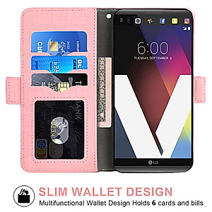 Asuwish Compatible with LG V20 Wallet Case Tempered Glass Screen Protector and Leather Flip Cover Card Holder Stand Magnetic Cell Accessories Phone Cases for LGV20 LG20 V 20 Boys Girls Women Men Pink