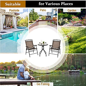 renatone 3 Piece Patio Bistro Set, Outdoor Bistro Dining Furniture Set Table & Folding Chairs for Garden, Pool, Backyard, Tempered Glass Tabletop with Umbrella Hole