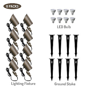 4W LED Landscape Lighting Low Voltage Landscape Lights Spotlights GL101-BZLED8 AC/DC 12V Warm White Waterproof for Driveway,Yard, Lawn,Patio,Walls,Trees,Flags,Outdoor Light (Bronze, 8 Pack)