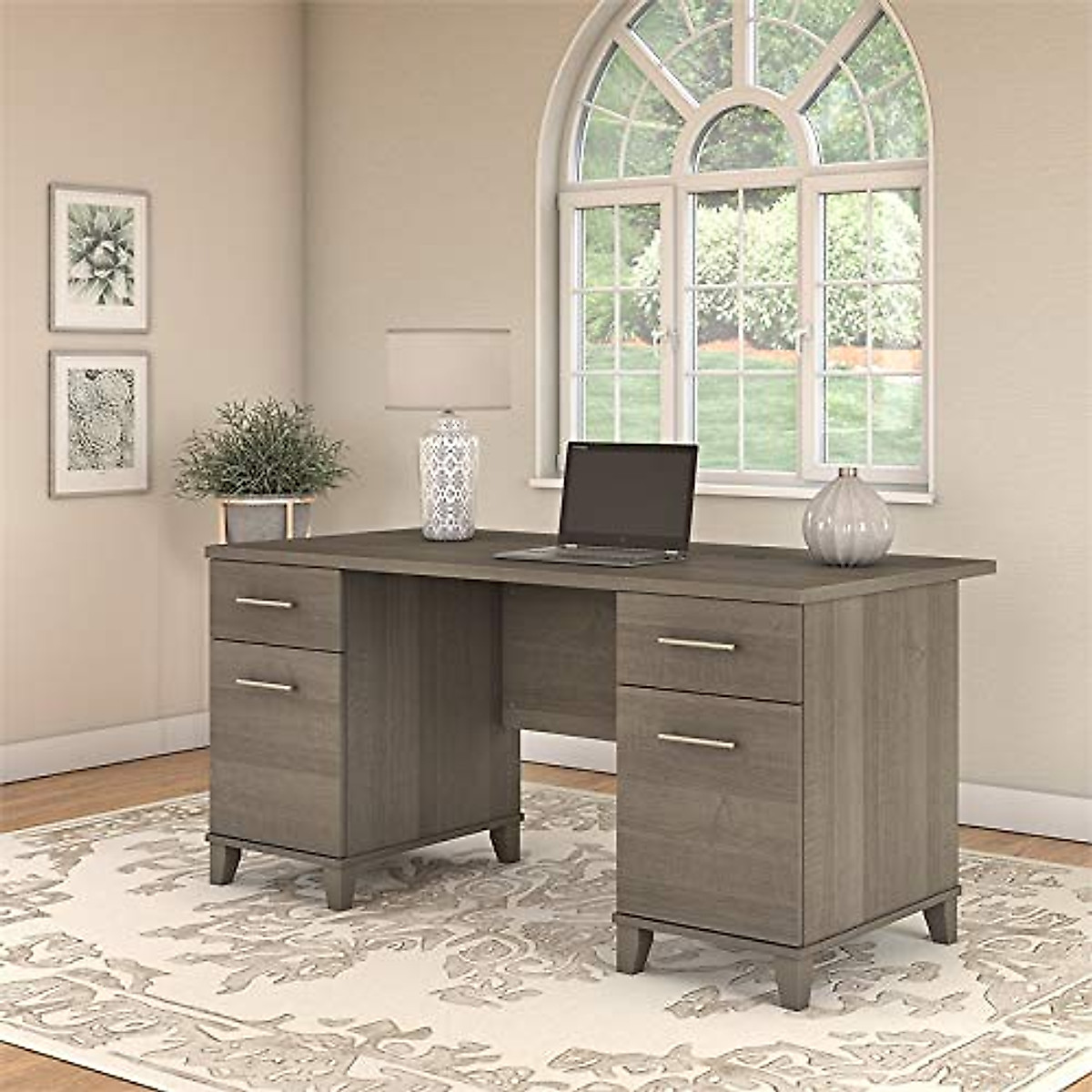 Bush Furniture Somerset 60W Office Desk with Drawers in Ash Gray