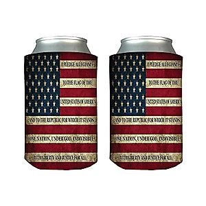 USA Flag Pledge Of Allegiance Collapsible Beer Can Bottle Beverage Cooler Sleeves 2 Pack Gift Set