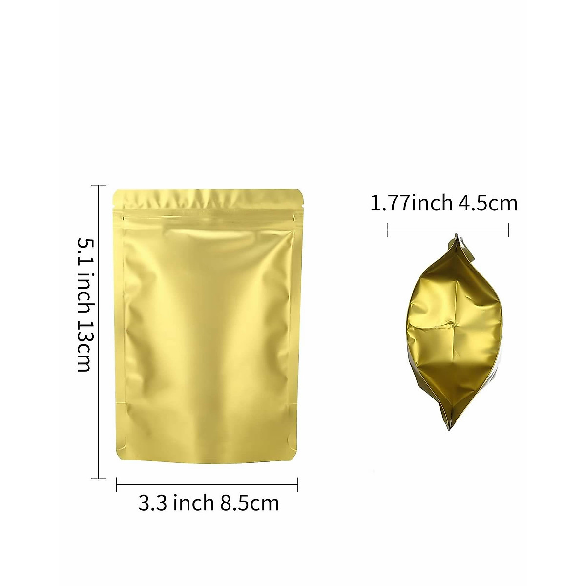 200 Pieces Resealable Mylar Bags(3.3x5.1 inch, Matte Gold), Smell Proof Stand Up Zipper Lock Aluminum Foil Bag, Packaging for Small Businesses, Packaging Bags for Food/Herbs/Nuts Storage…