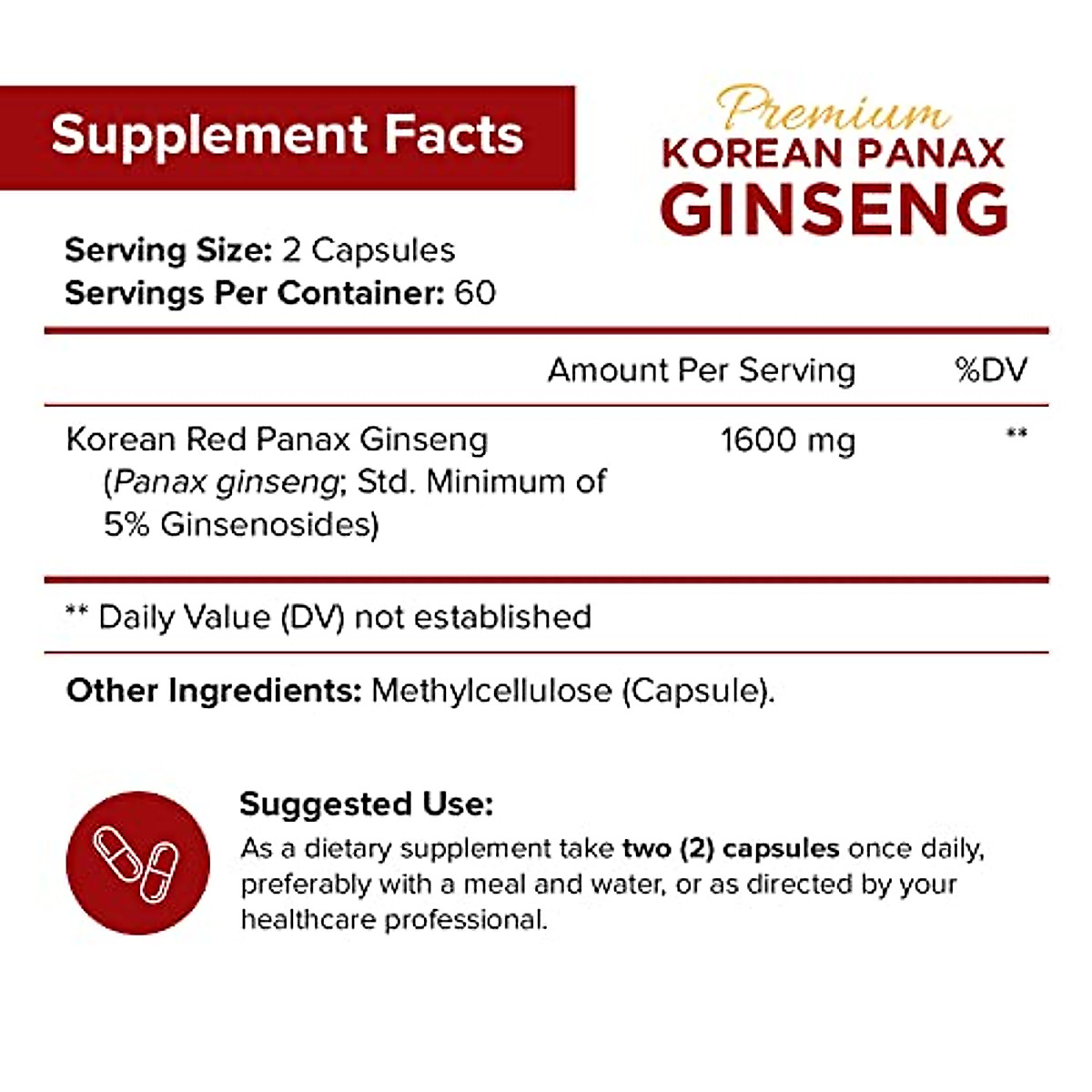 NutriFlair Korean Red Panax Ginseng 1600mg, 120 Vegan Capsules - High Potency Ginseng Root 5% Ginsenosides Extract Powder Supplement - Energy, Focus, Vigor, Performance Pills for Women & Men, Non-GMO
