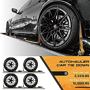 Car Tie Down Straps 4 Pack 105 Inch-Classic Orange- Abrasion Resistant Heavy Duty 10,000lb Guaranteed Break Strength Safe Working Load with Swivel J Hooks and Rubber Blocks KODIAK STRAPS