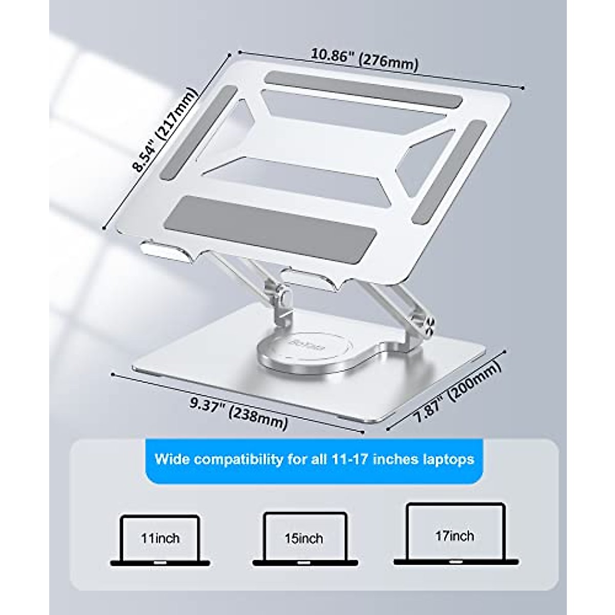 BoYata Laptop Stand for Desk, Adjustable Computer Stand with 360° Rotating Base, Ergonomic Foldable Laptop Riser Holder for Collaborative Work, Compatible with All MacBook Pro/Air, Notebook up to 17"