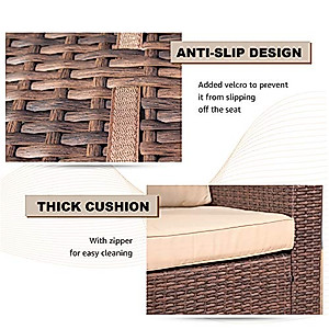 Super Patio Outdoor Chair, PE Wicker Rattan Patio Chair, All Weather Outdoor Furniture Armchair Sofa with Thick Beige Cushions, Steel Frame, Brown