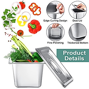 8 Pack Stainless Steam Hotel Pan 6 Deep Steam Table Pan with Lid 0.8 mm Thick Stainless Steel Steam Pan Restaurant Anti Clogging Steamer for Party, Restaurant, Hotel (1/6 Size)