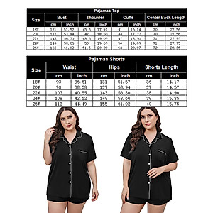 SWOMOG Women's Plus Size Pajamas Set Button Down Tops Short Sleeve Sleepwear Soft Pajama Shorts 2 Pcs Lounge Sets With Pocket Black