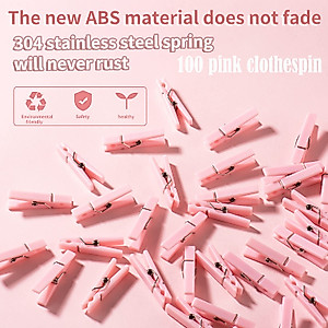 100 Mini Clothes Pin for Baby Shower Girl Game, 1.37 Inch Pink Plastic Small Clothespin Gender Reveal Party Favors (Pink)