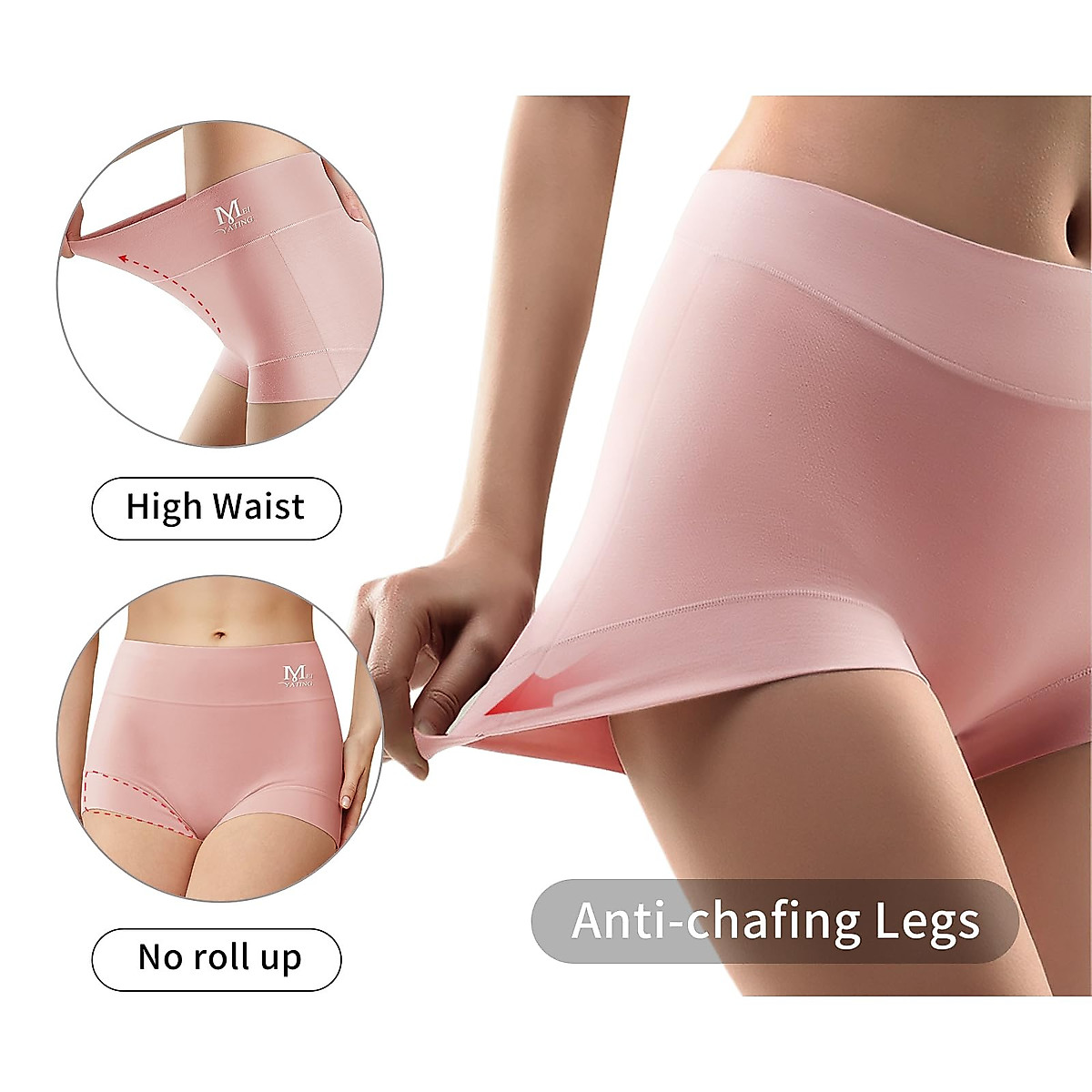 MEIYATING Boy Shorts Underwear for Women High Waisted Boxers Briefs Cotton Panties Boyshort Stretch 4 Pack