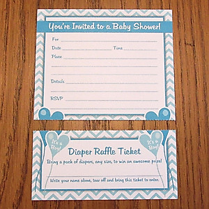 Artistic Media Design Boy Baby Shower Invitations with Diaper Raffle Ticket (Set of 25 with Envelopes)
