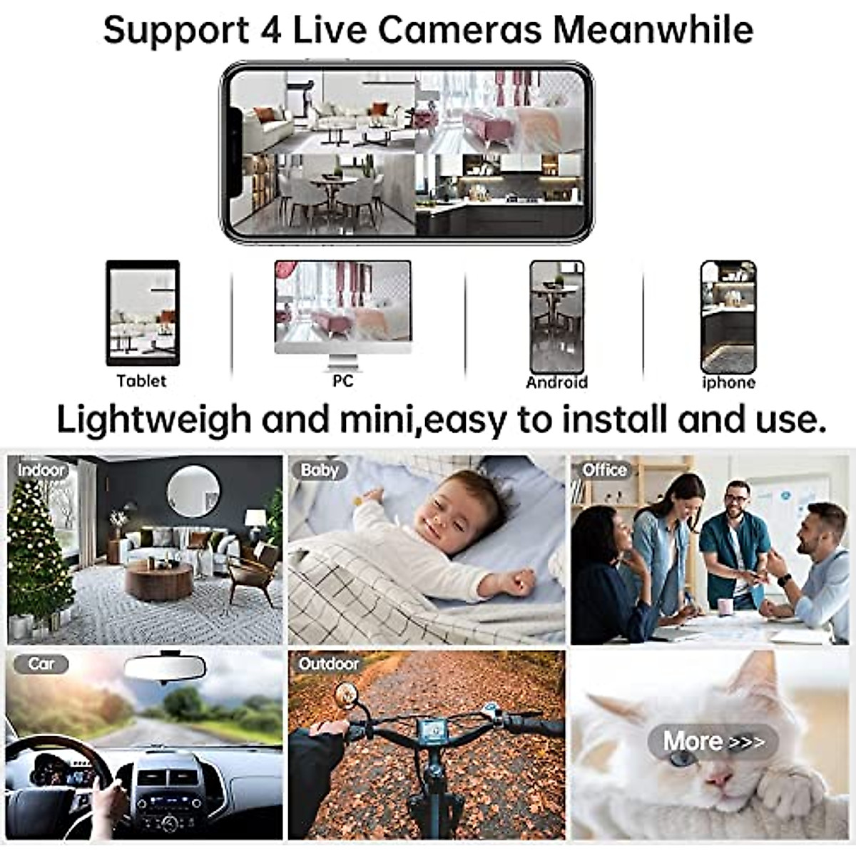 Camera Mini 1080P Smart Wireless Wireless WiFi Camera Home Security Surveillance Cam Car Tiny Nanny Cam, Small Portable Baby Cameras Dog Pet Camera for Indoor Outdoor Black