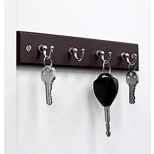 Home Basics 4 Hook Wall Mounted Key Rack Engineered Cherry Wood Finish for Organizing Keys, Coats, and Accessories | Simple Design adds a Function Addition to Any entryway, Kitchen, or Hallway