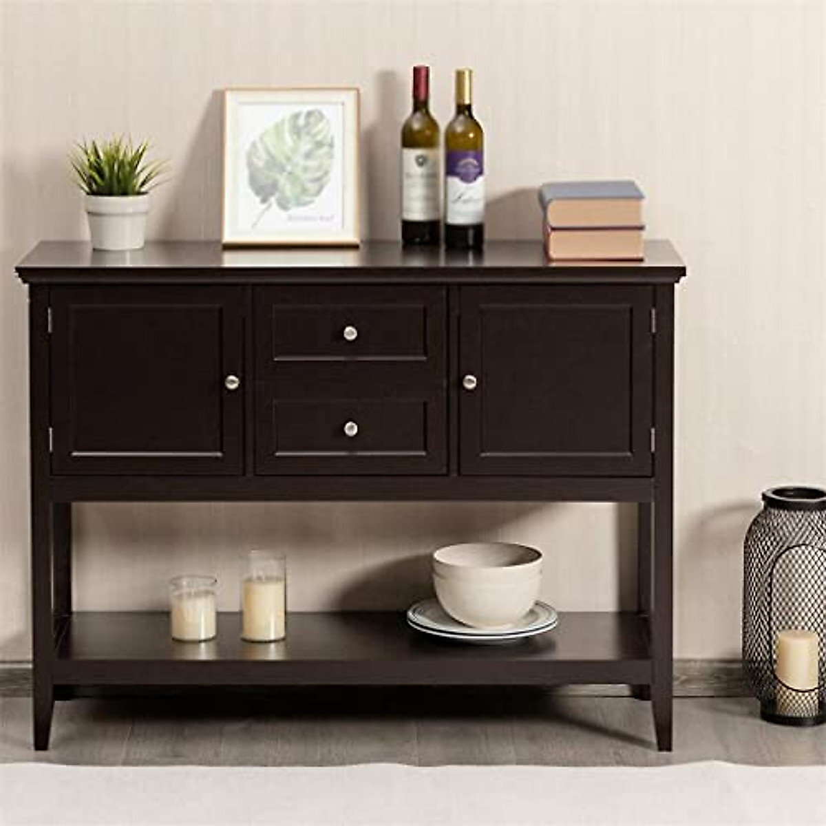 SEASD Sideboard Buffet Table Wooden Long Table with Drawers and Storage Brown Cabinet