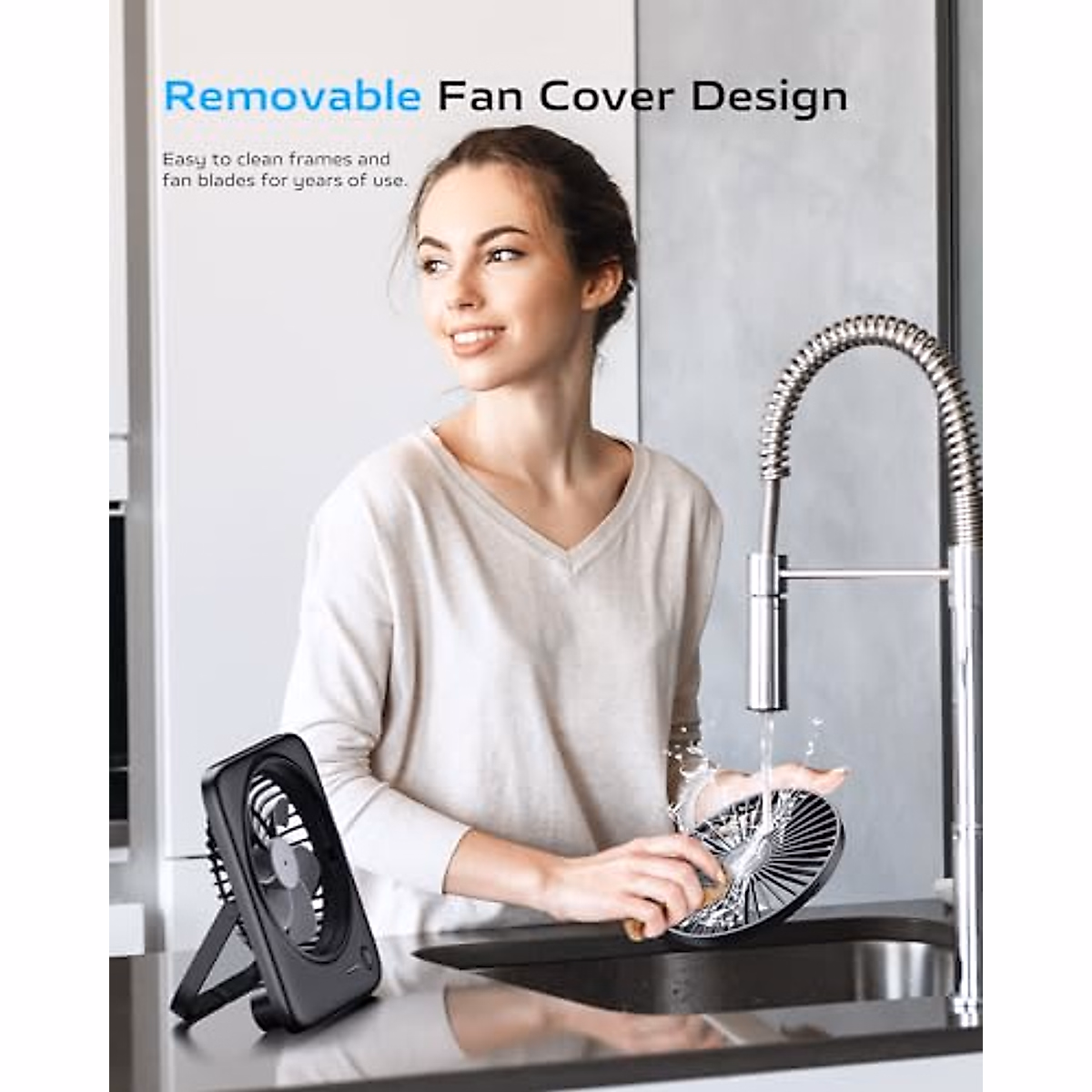 Otlonpe Desk Fan Rechargeable Portable Fan, 4000mAh Battery Operated Personal Silent Table Fan, 6.5 Inch Small Travel Fan with Power Bank, 4 Speeds Desktop Fan for Bedroom Home Office Outdoor, Black