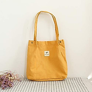 Canvas Tote Bag for Women Girls Washable, Reusable Carry Shoulder Bag With Inner Pocket(Yellow)