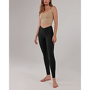 ODODOS Women's Cross Waist Yoga Leggings with Inner Pocket, Full Length Running Tights Sports Athletic Workout Legging Pants-Inseam 28", Black, Medium